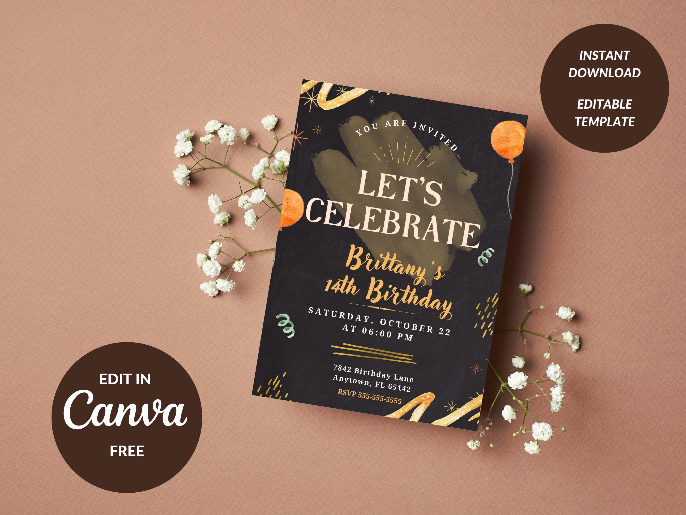 Editable Birthday Party Invitation Template, Editable Canva Birthday ...
