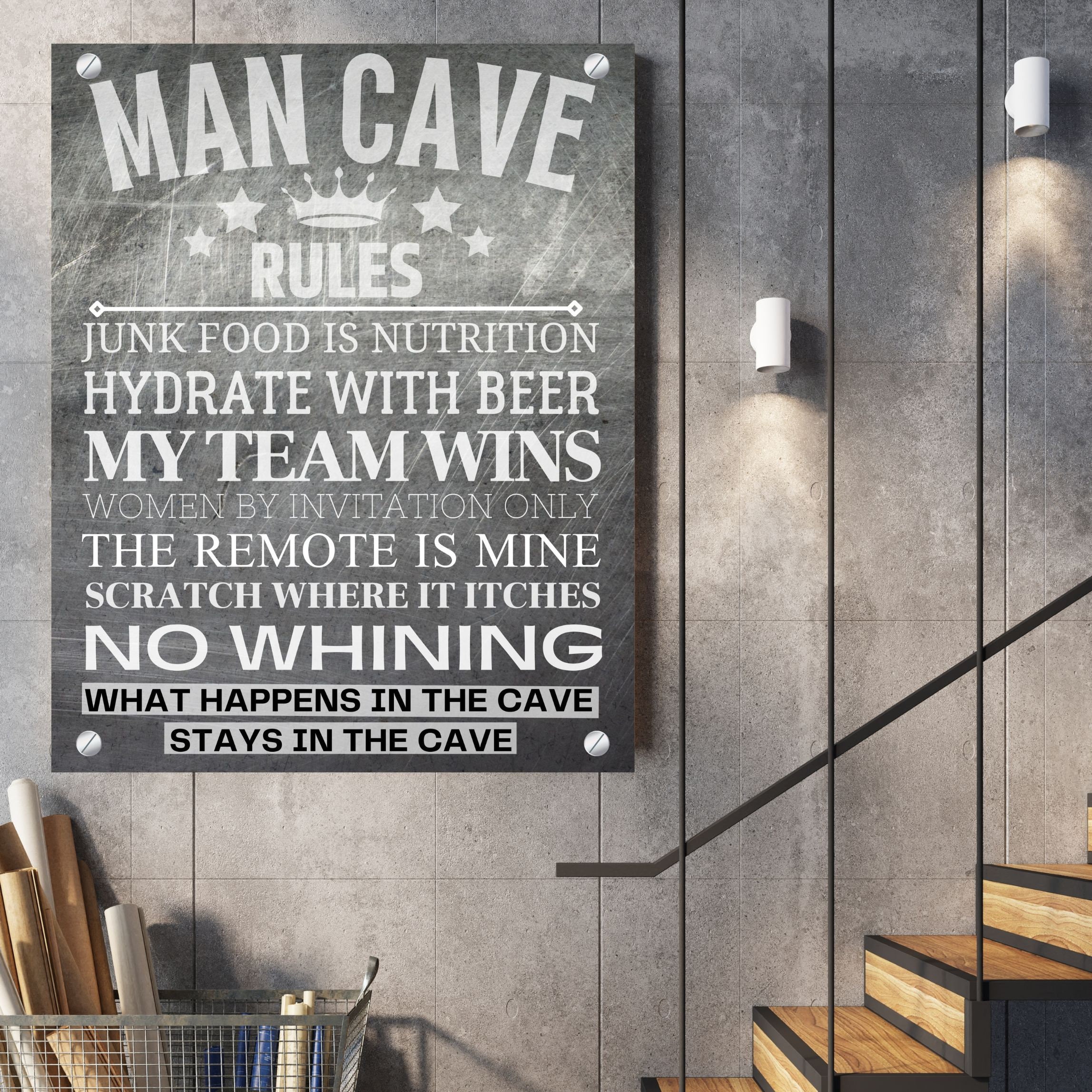 MAN CAVE RULES Printable Art metallic, Funny Man Cave Signs, Printable ...