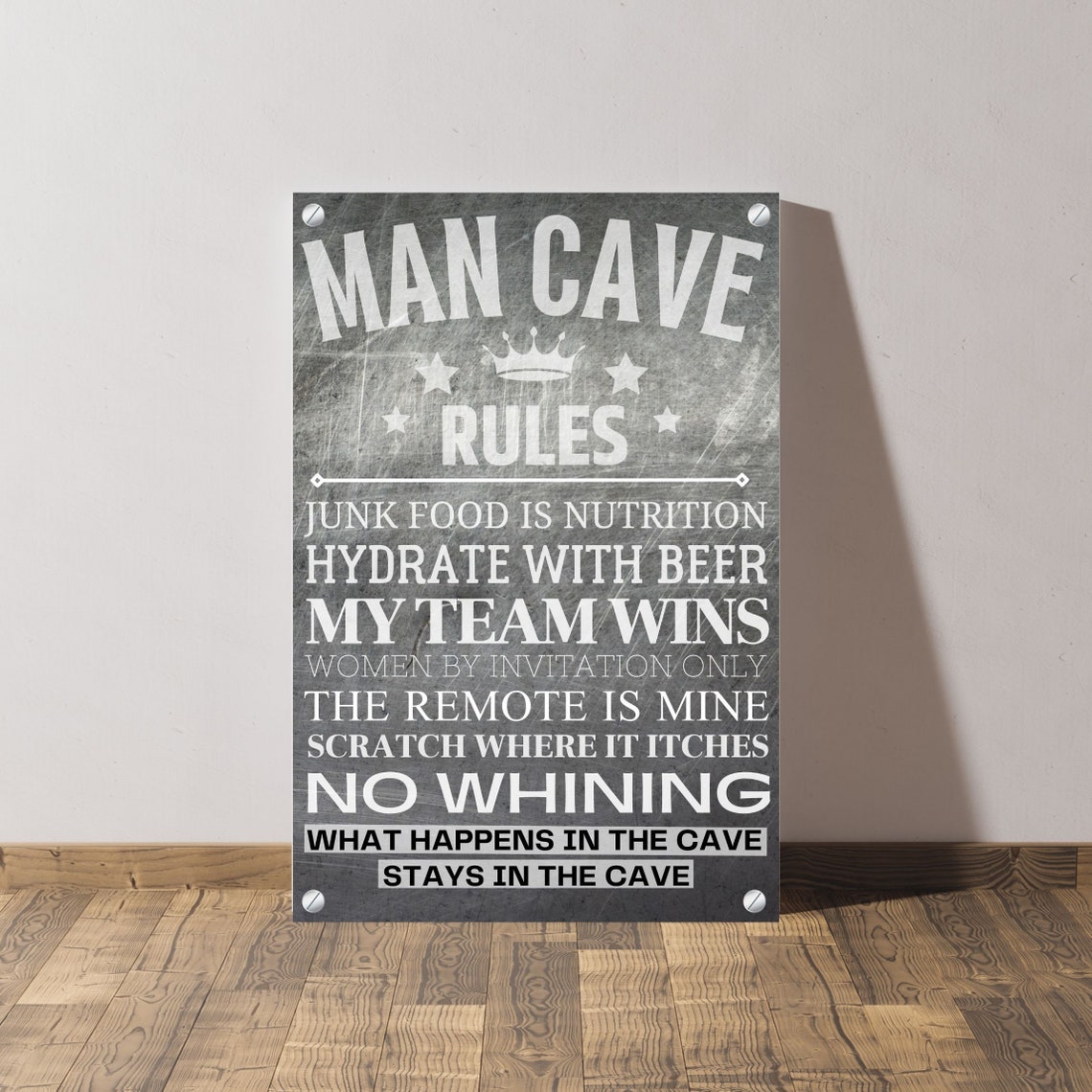 MAN CAVE RULES Printable Art metallic, Funny Man Cave Signs, Printable Man Cave, Man Cave ...