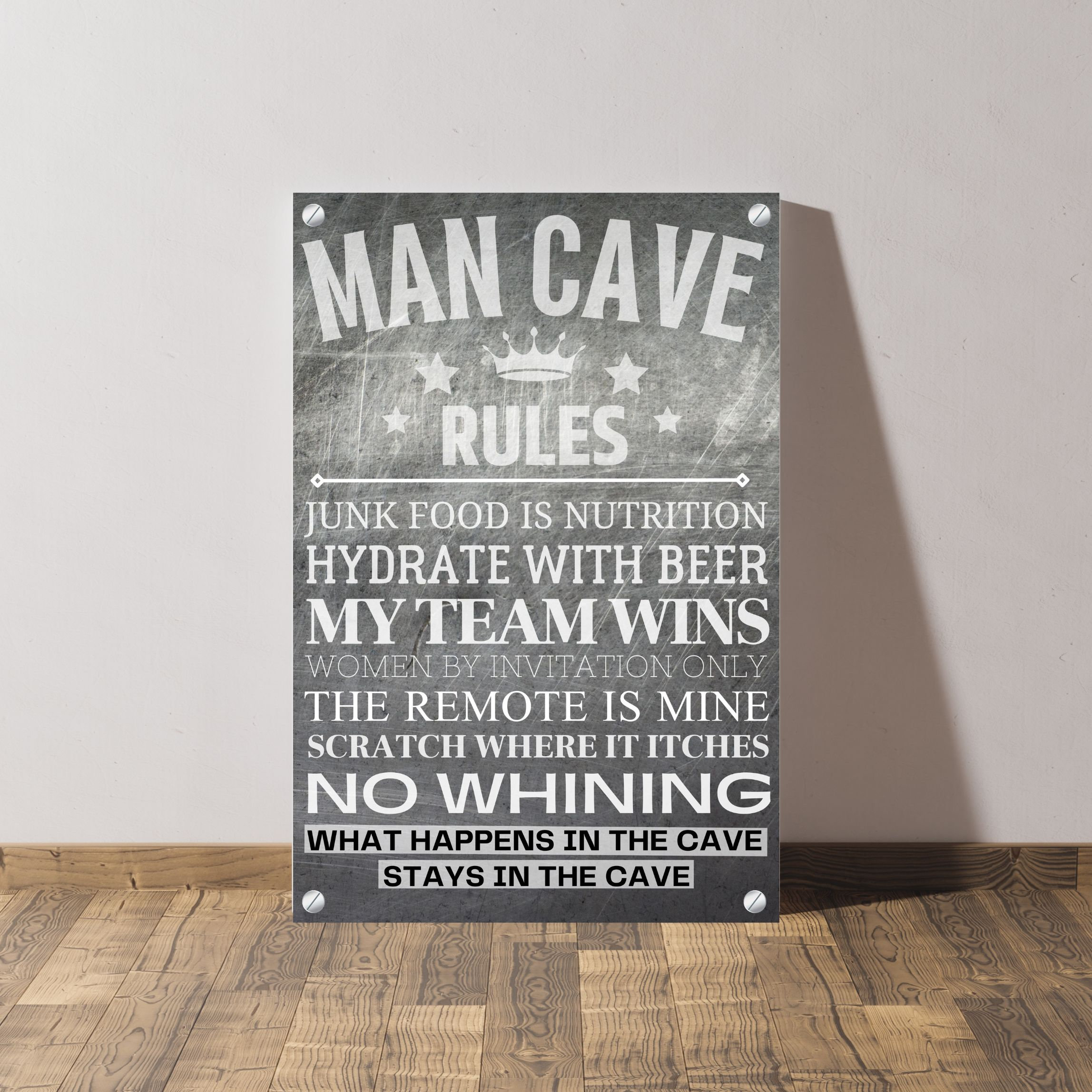 MAN CAVE RULES Printable Art metallic, Funny Man Cave Signs, Printable ...
