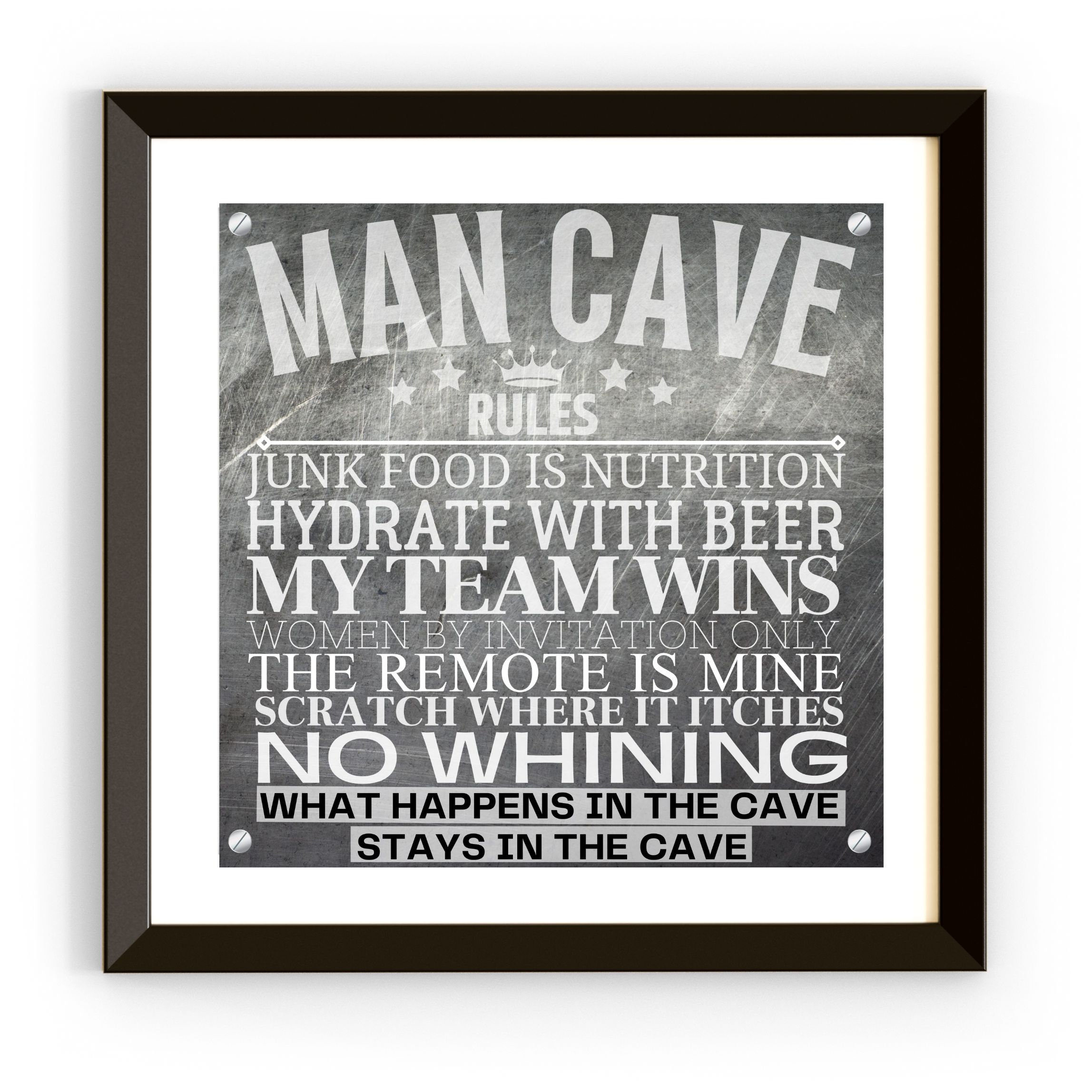 MAN CAVE RULES Printable Art metallic, Funny Man Cave Signs, Printable ...