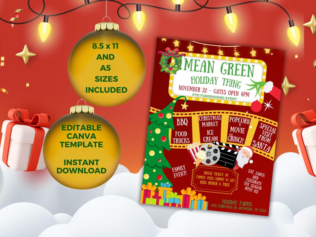 Mean Green Holiday Flyer: Christmas Movie Night, Event Flyer, PTO ...
