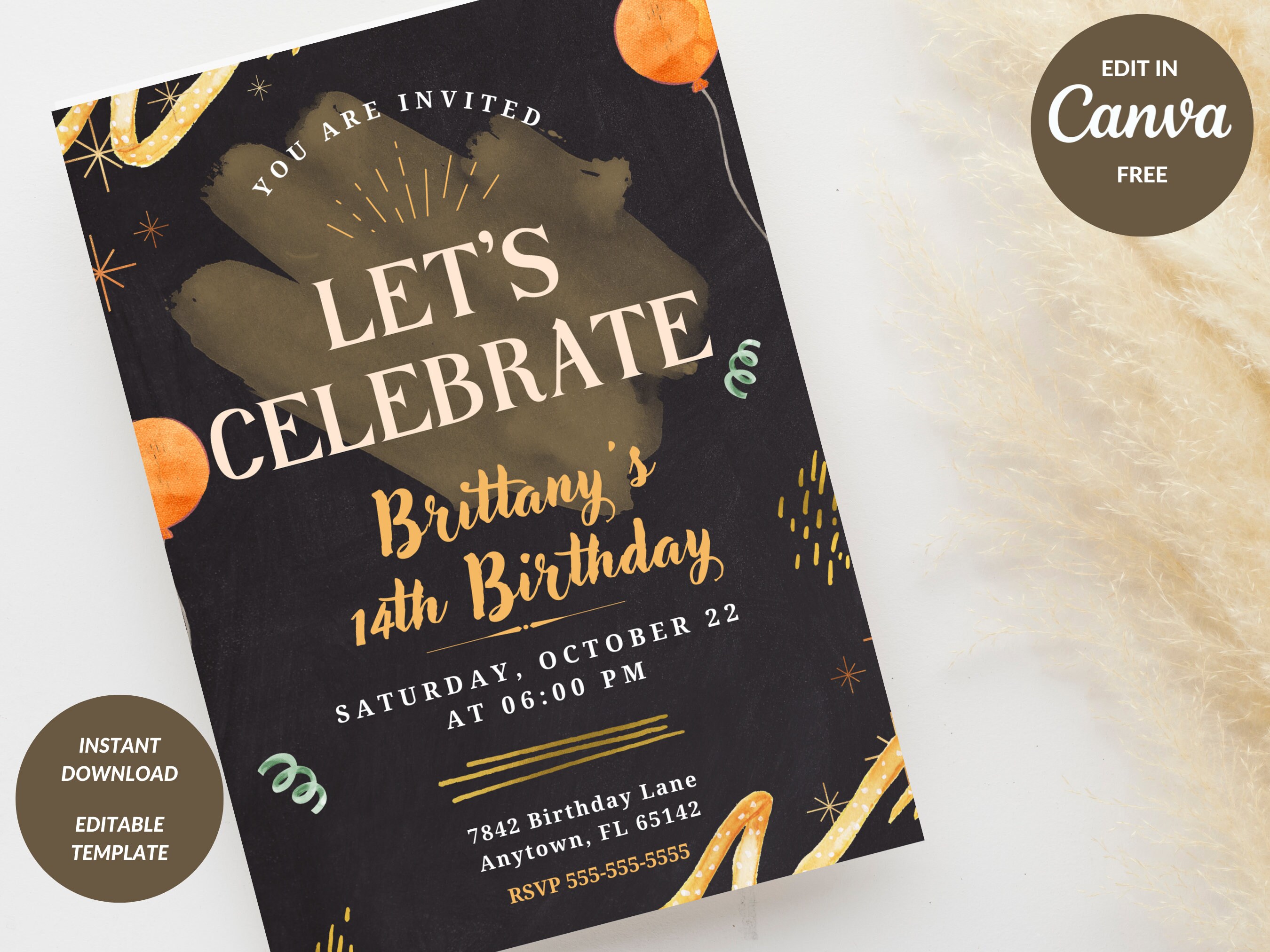 Editable Birthday Party Invitation Template, Editable Canva Birthday ...