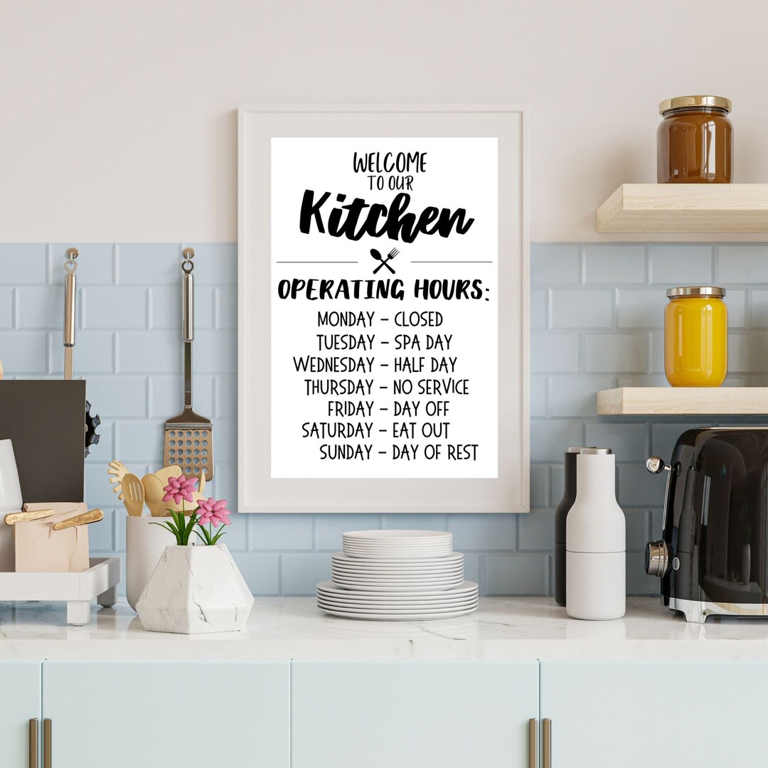 Kitchen Printable Decor, KITCHEN HOURS SIGN, Black and White Decor ...