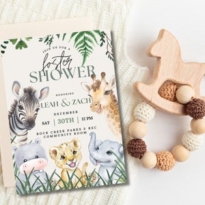 Editable Foster Shower Invitation Template: Safari Animals (canva ...