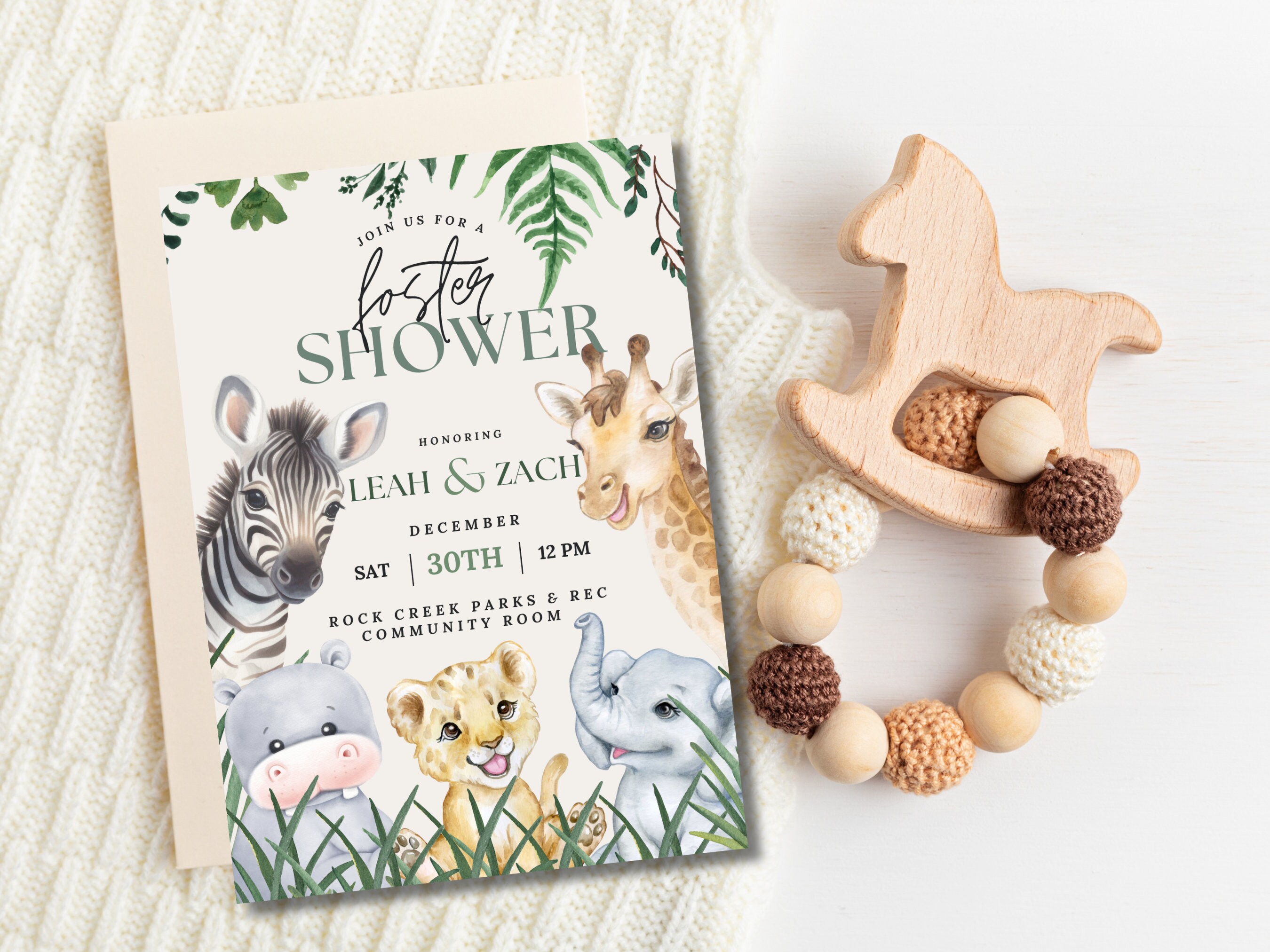 Editable Foster Shower Invitation Template: Safari Animals (canva ...