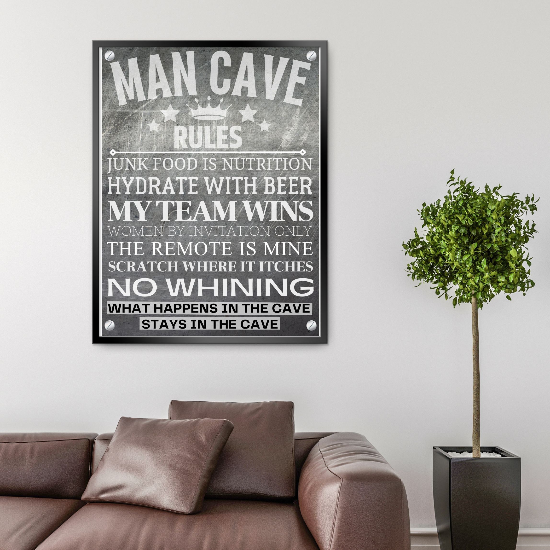 MAN CAVE RULES Printable Art metallic, Funny Man Cave Signs, Printable ...