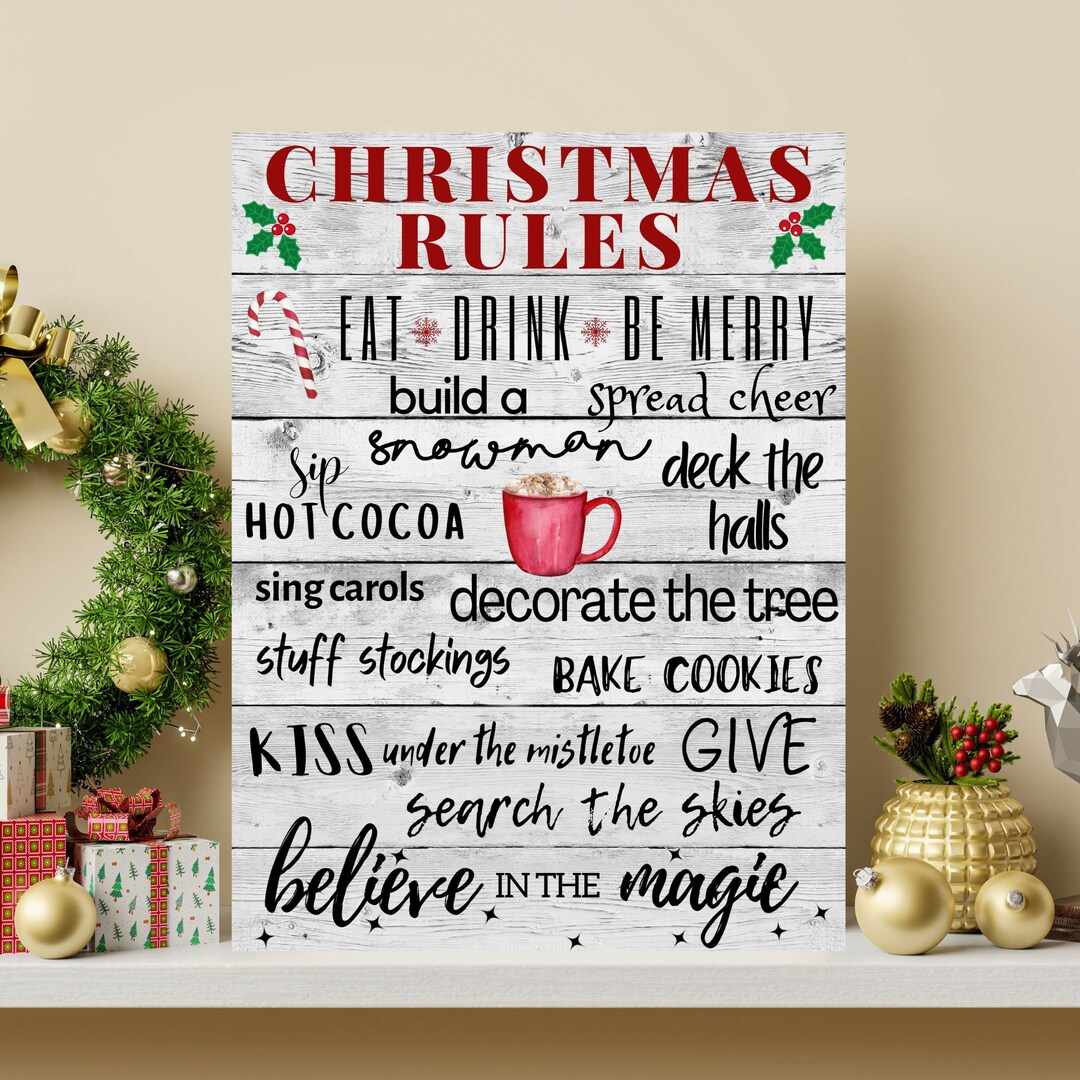 Christmas Rules Christmas Word Collage, Christmas Wall Holiday Art ...