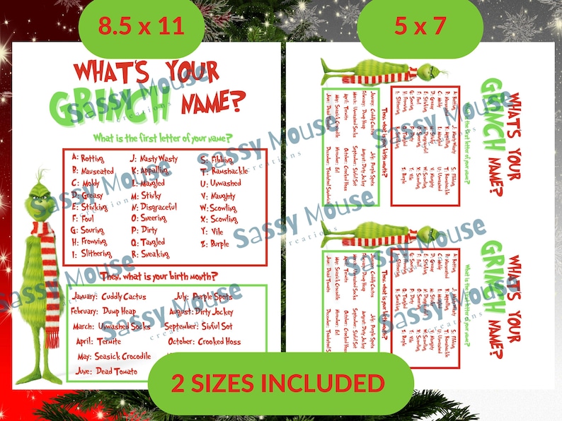 Grinch Name Christmas Party Game: Printable Holiday Fun (PNG, PDF) - Etsy