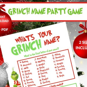 Grinch Name Christmas Party Game: Printable Holiday Fun (PNG, PDF) - Etsy