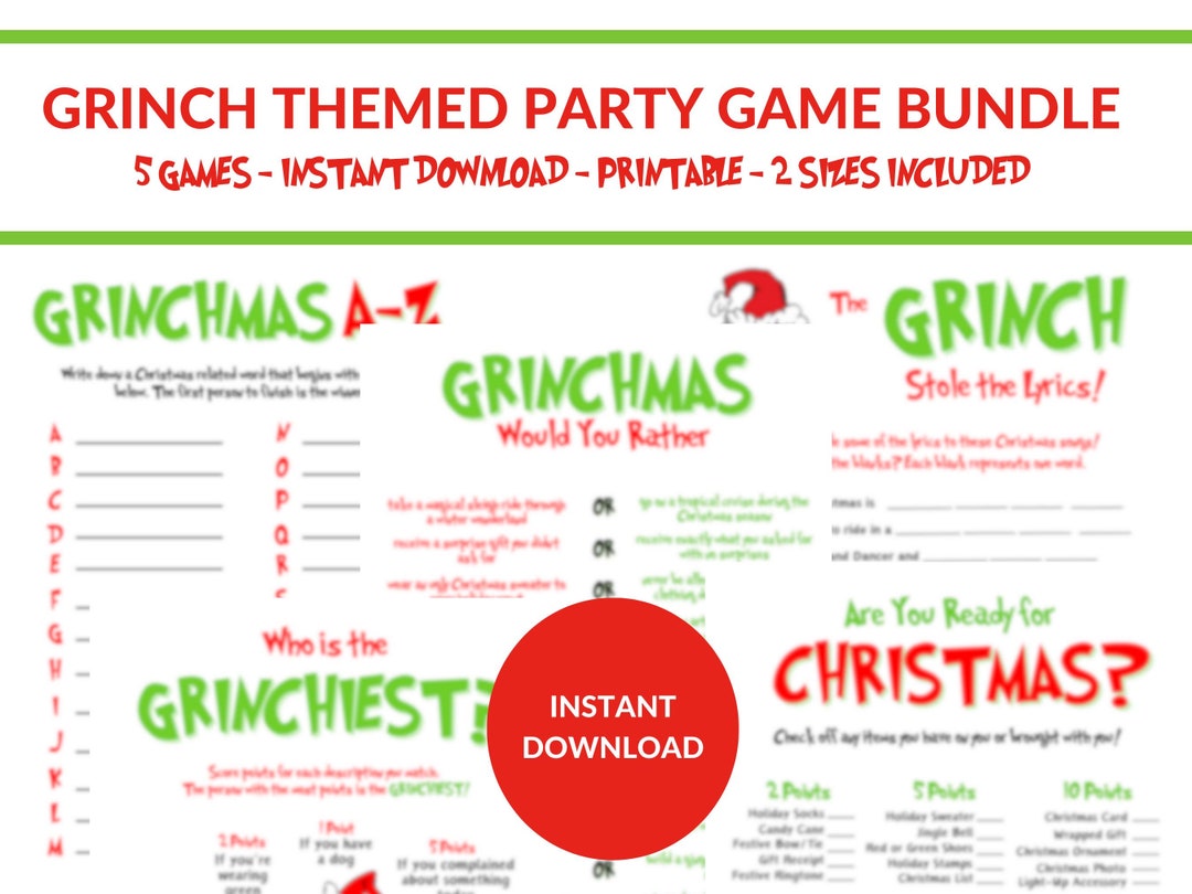 Grinch Christmas Party Game Bundle: Printable Holiday Games (digital ...