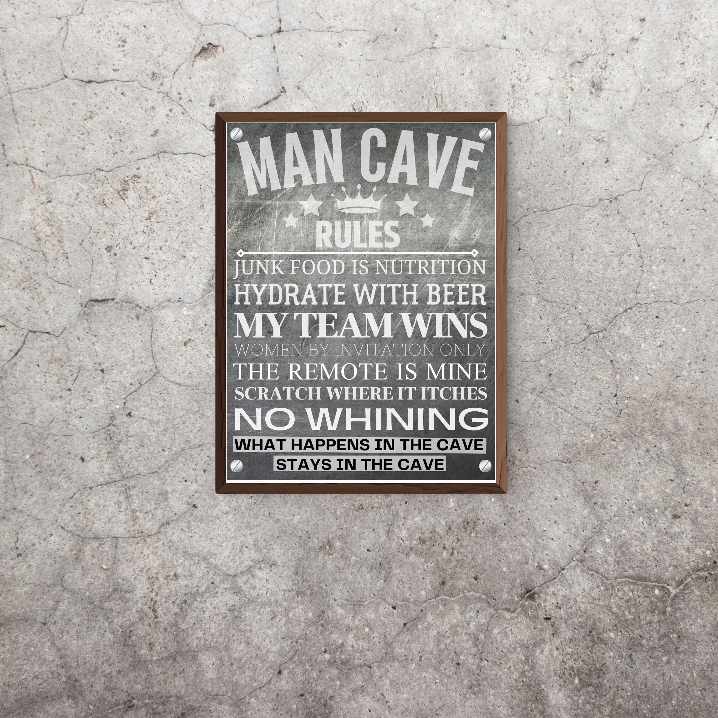 MAN CAVE RULES Printable Art metallic, Funny Man Cave Signs, Printable Man Cave, Man Cave ...