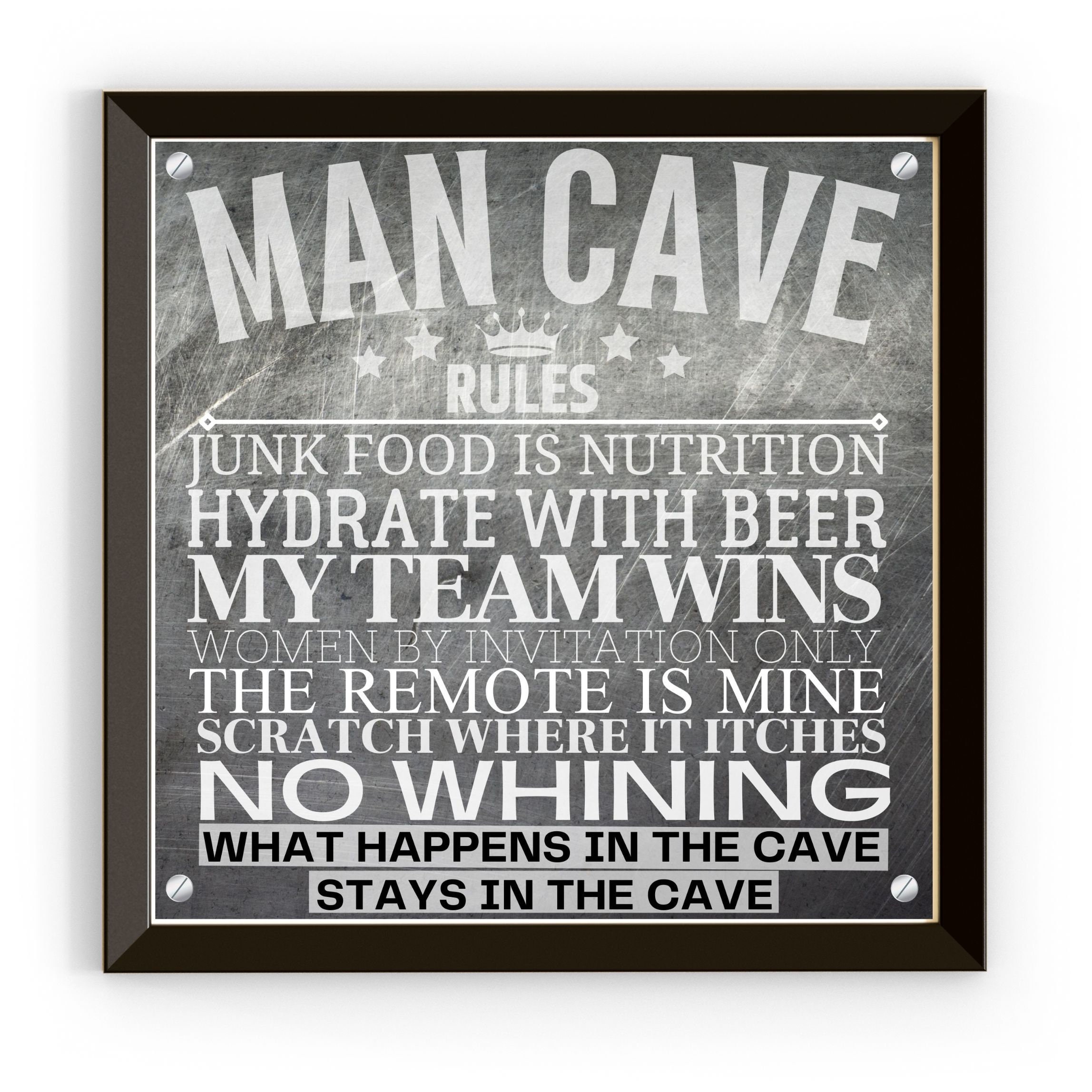 MAN CAVE RULES Printable Art metallic, Funny Man Cave Signs, Printable Man Cave, Man Cave ...