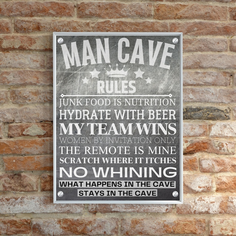 MAN CAVE RULES Printable Art (metallic), Funny Man Cave Signs ...