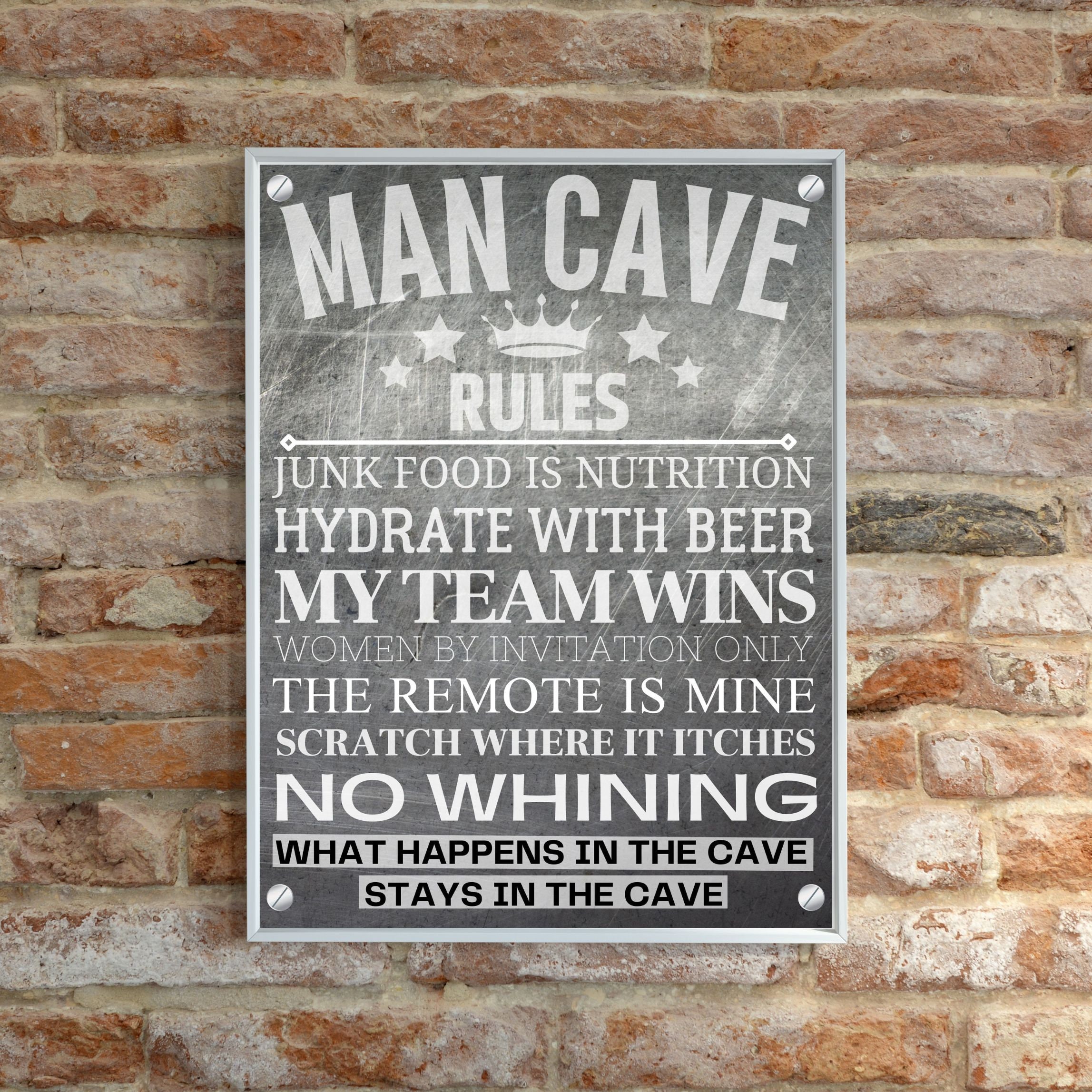MAN CAVE RULES Printable Art metallic, Funny Man Cave Signs, Printable Man Cave, Man Cave ...