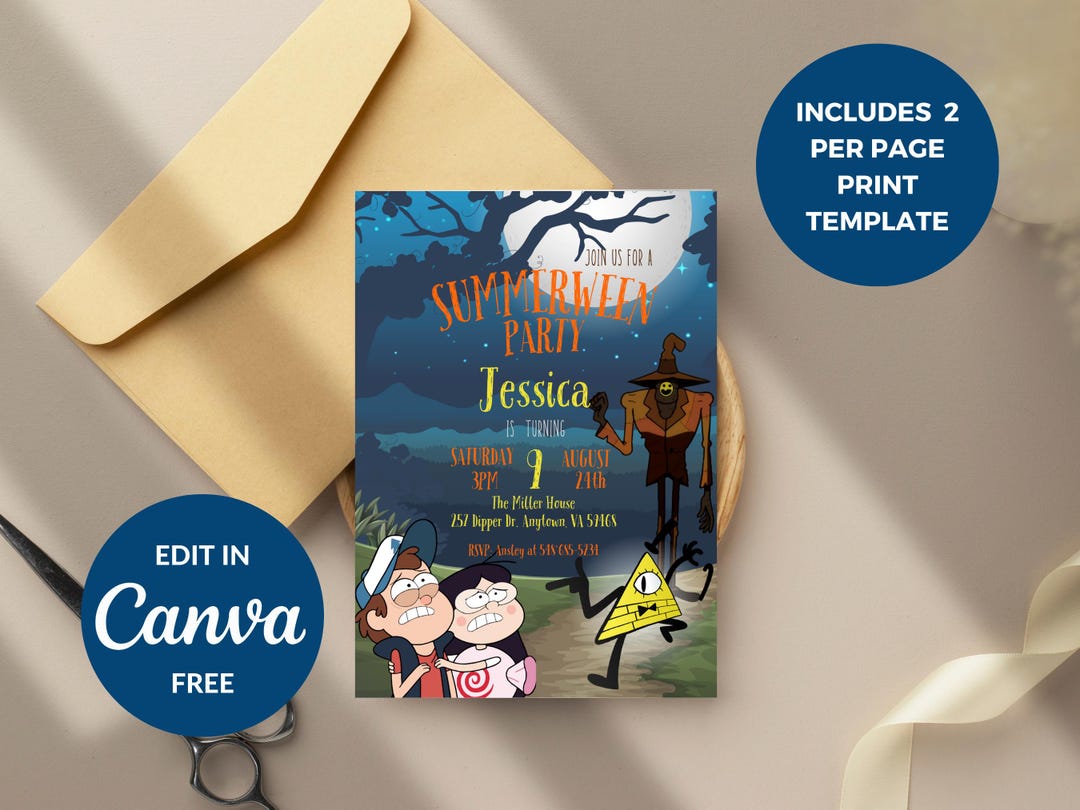 Gravity Falls Summerween Birthday Invitation: Mabel and Dipper (digital ...