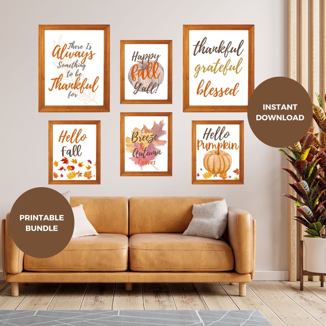 FALL PRINTABLE ART Set of 6, Fall Wall Decor, Printable Thanksgiving ...