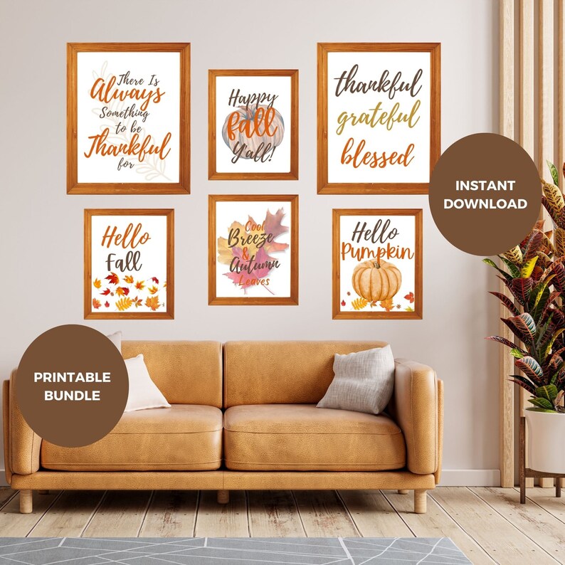 FALL PRINTABLE ART Set of 6, Fall Wall Decor, Printable Thanksgiving ...