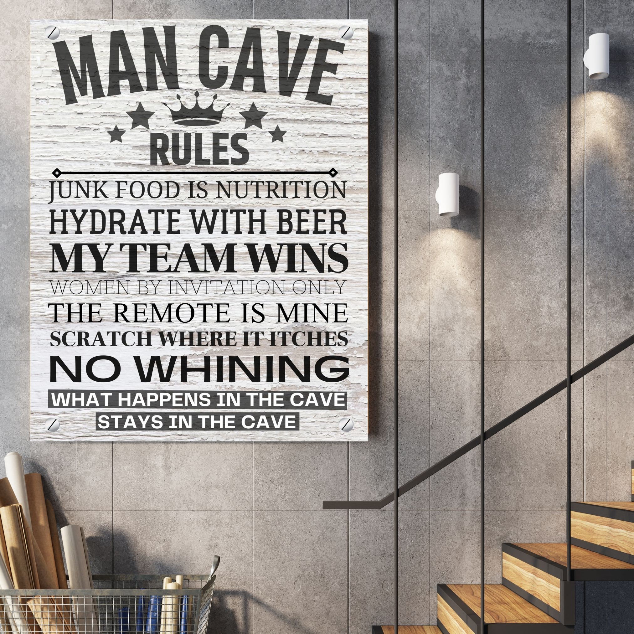MAN CAVE RULES Printable Art painted Wood, Funny Man Cave Signs, Printable Man Cave, Man Cave ...