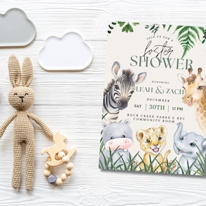 Editable Foster Shower Invitation Template: Safari Animals (canva ...