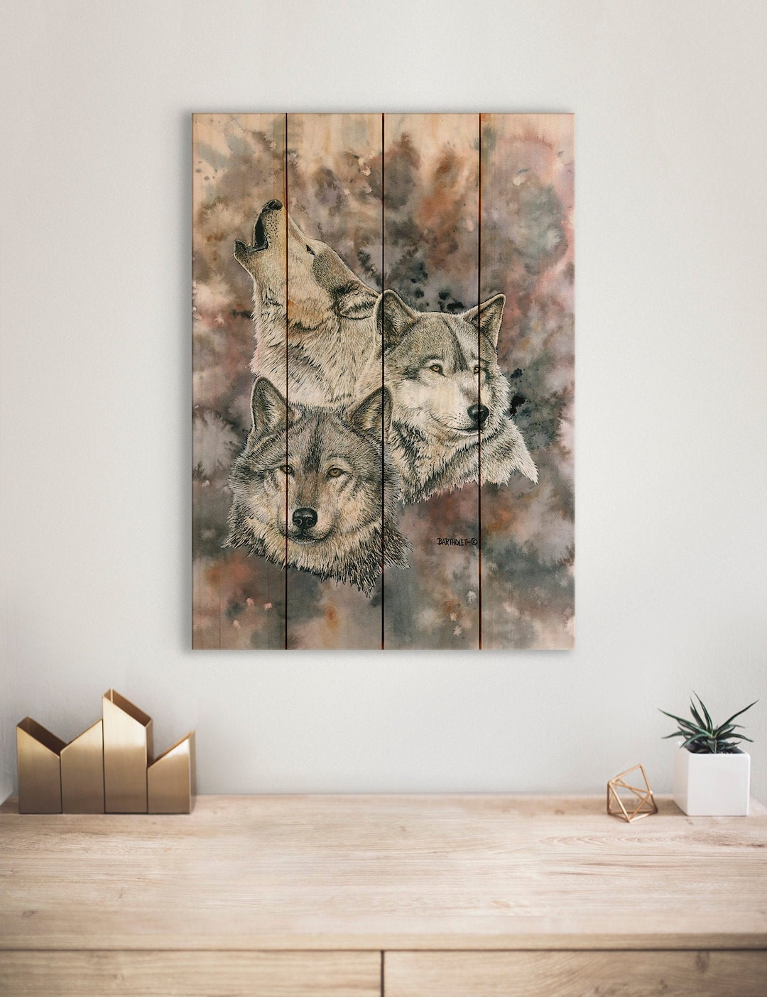 Wolf Pack Art Print on Wood - Pallet Wall Art Home Decor - Watercolor ...