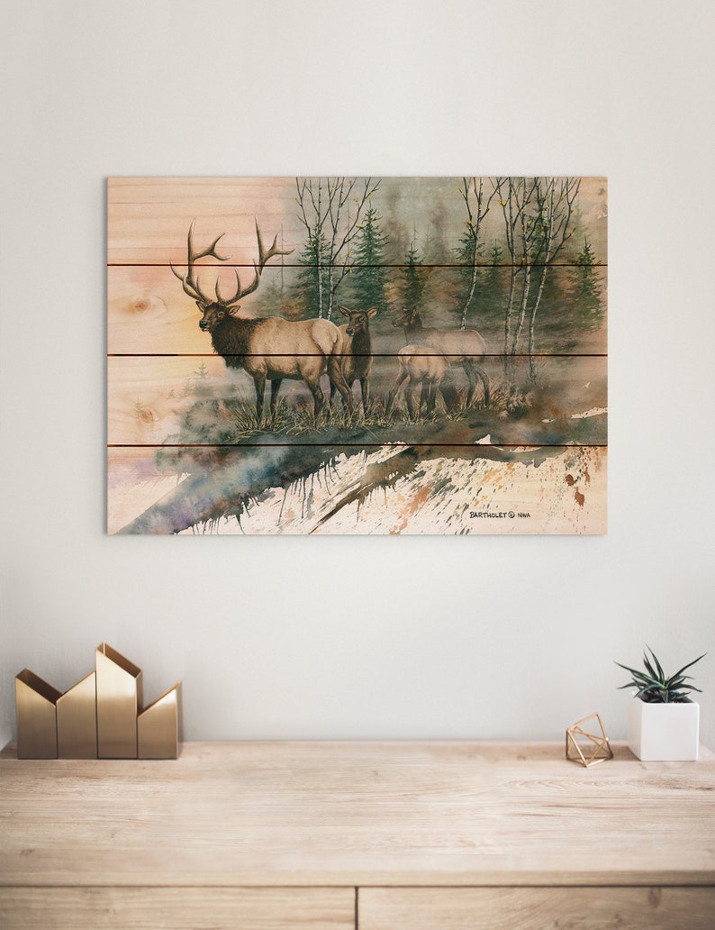 Elk / Art Print on Wood / Wood Wall Art / Pallet Wall Art / Home Decor ...
