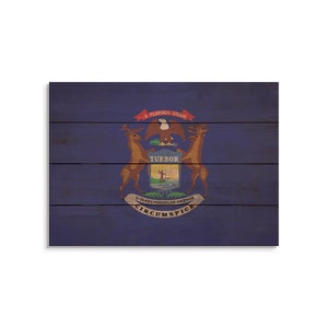 Michigan State Flag on Wood Pallet / Michigan Flag Print / Michigan ...