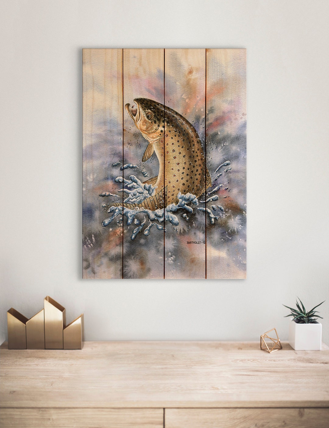 Brown Trout / Art Print on Wood / Wood Wall Art / Pallet Wall - Etsy