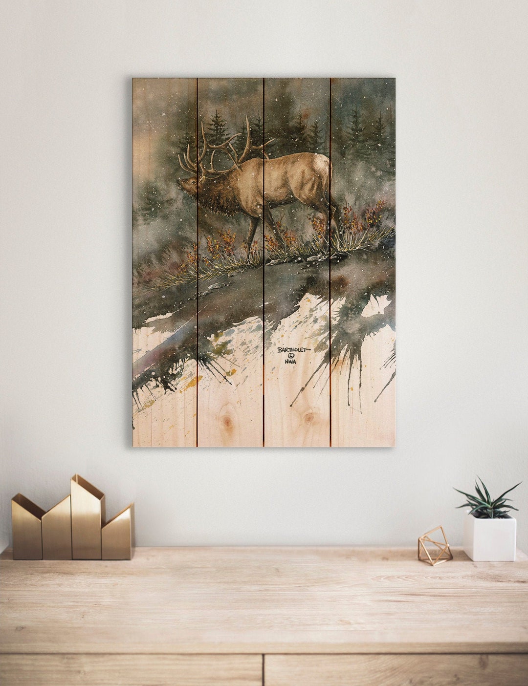Elk / Art Print on Wood / Wood Wall Art / Pallet Wall Art / Home Decor ...