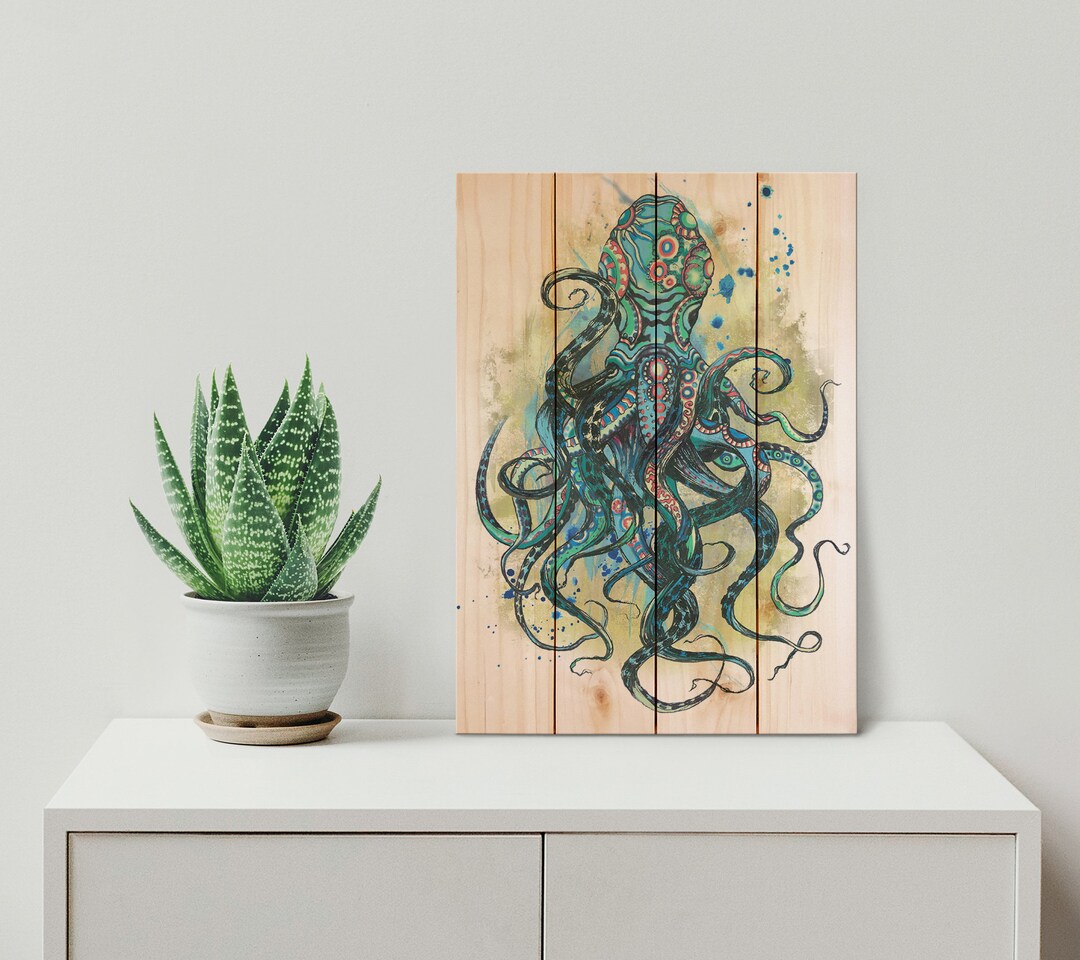 Colorful Blue Octopus / Ocean and Nautical Wood Art / Beach House Decor ...