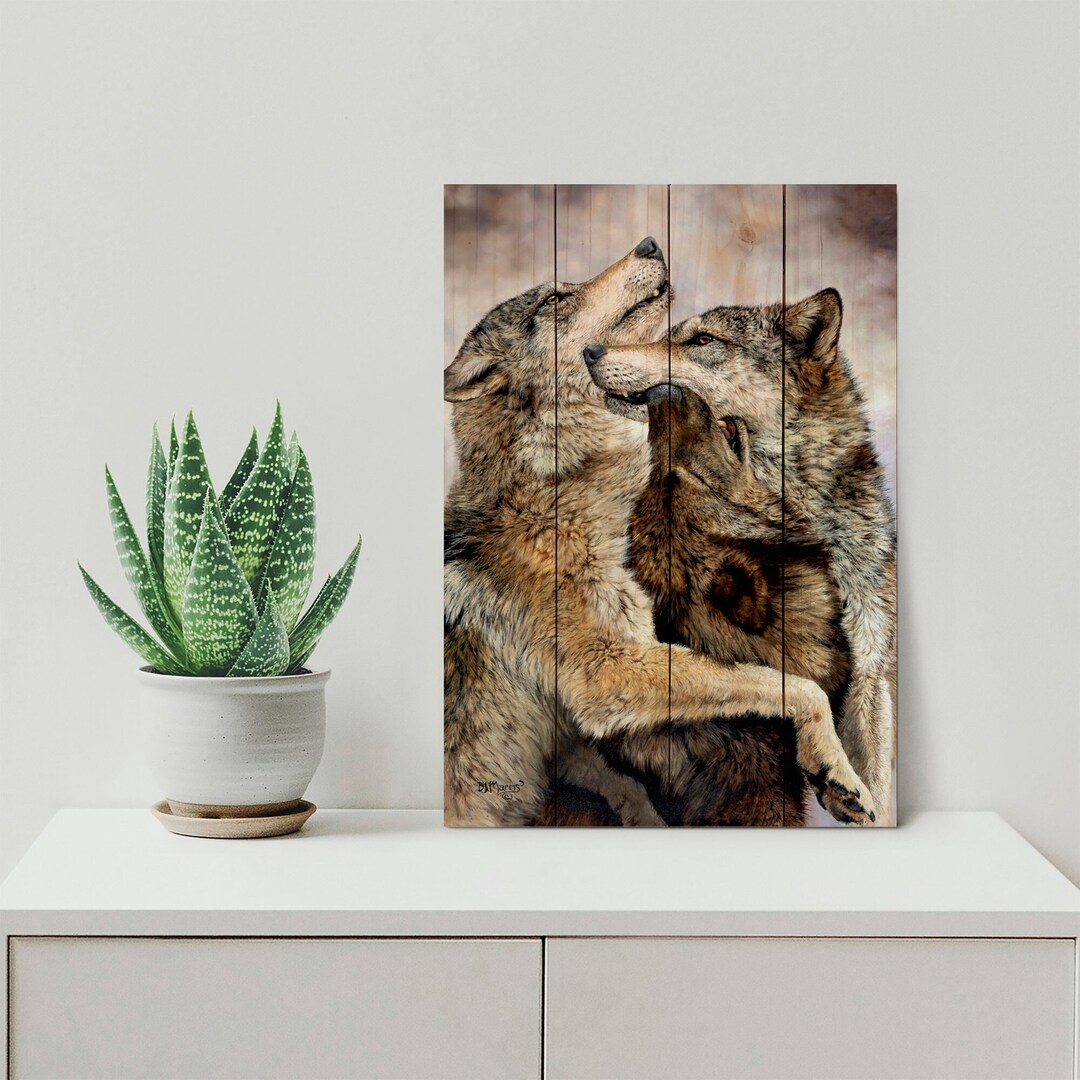 Wolf Pack Playing Painting - Wood Art Print Wall Decor - Hanging Wolf ...