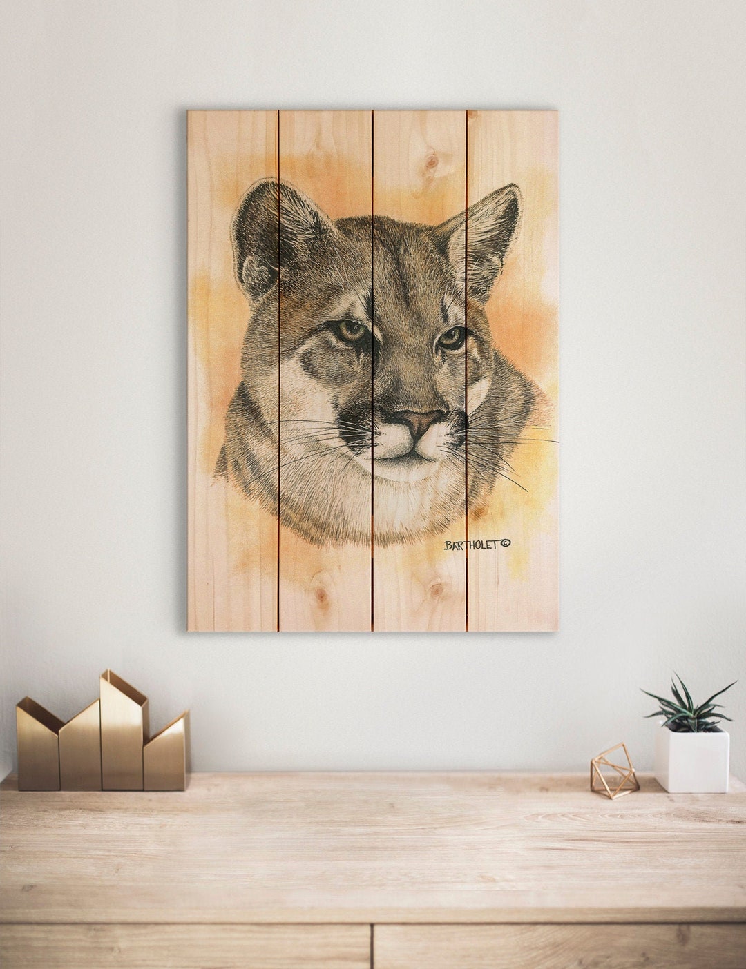 Cougar / Art Print on Wood / Wood Wall Art / Pallet Wall Art / Home ...