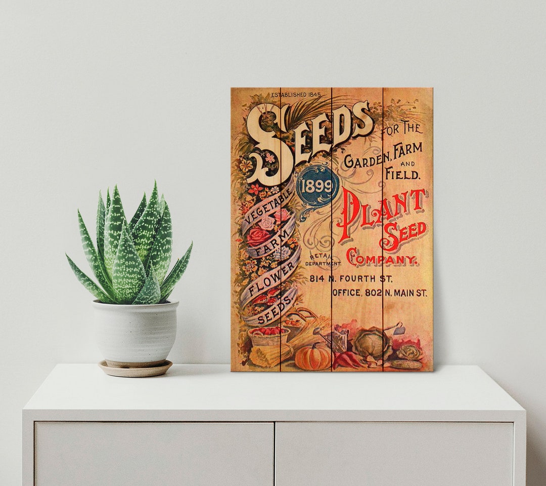 Vintage Plant & Seed Wood Print / Garden Poster on Wood Pallet / Pallet ...