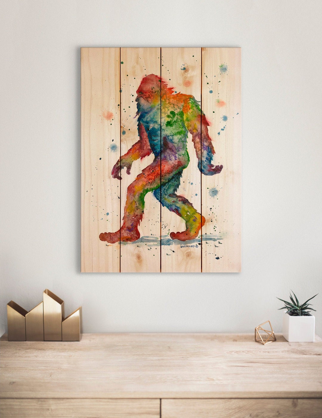 Colorful Sasquatch Art on Wood Pallet / Watercolor Outdoor Safe Decor ...