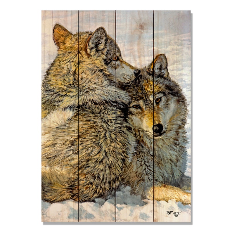 Two Wolves Painting Wood Art Print Wall Decor Hanging Wolf - Etsy