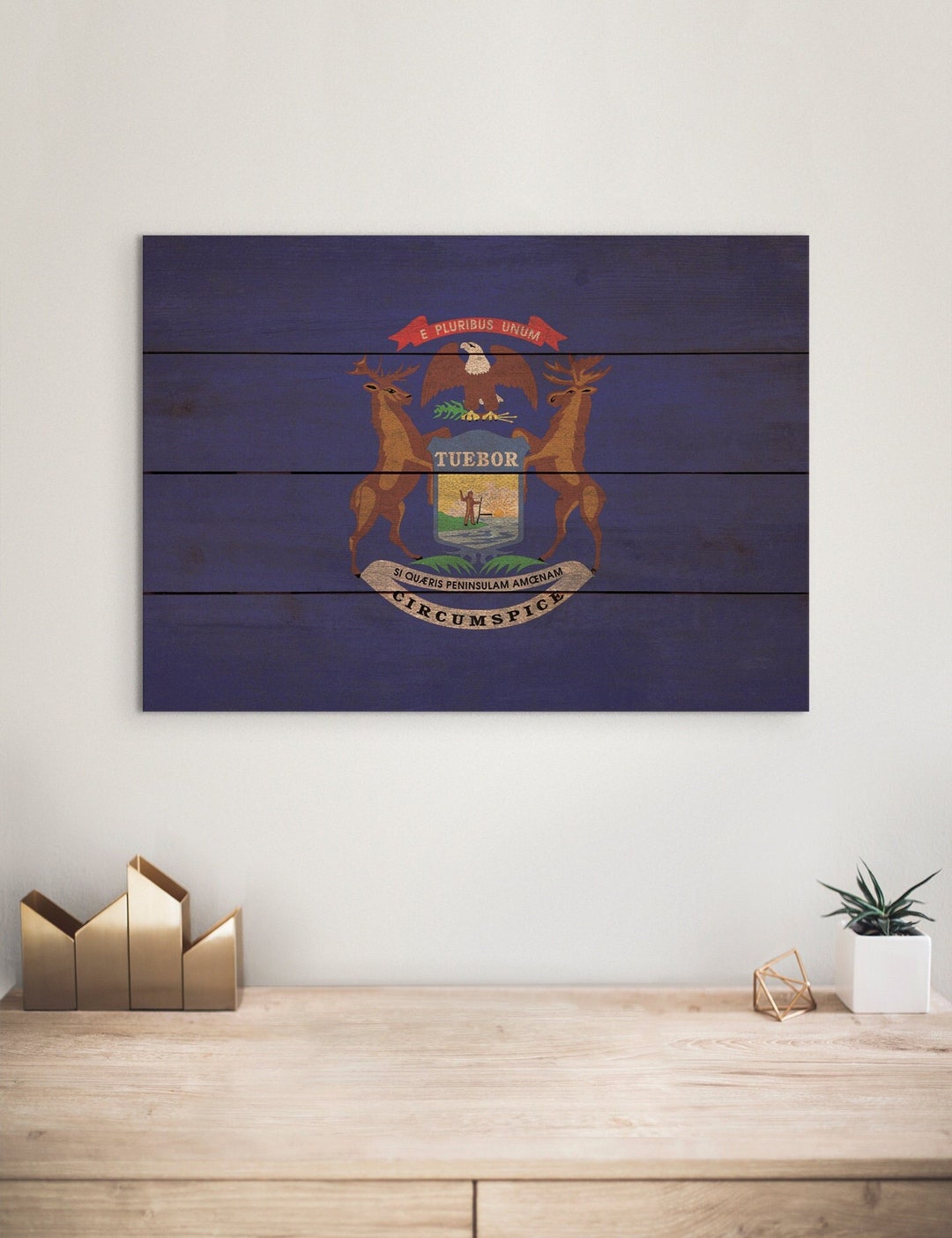 Michigan State Flag on Wood Pallet / Michigan Flag Print / Michigan ...
