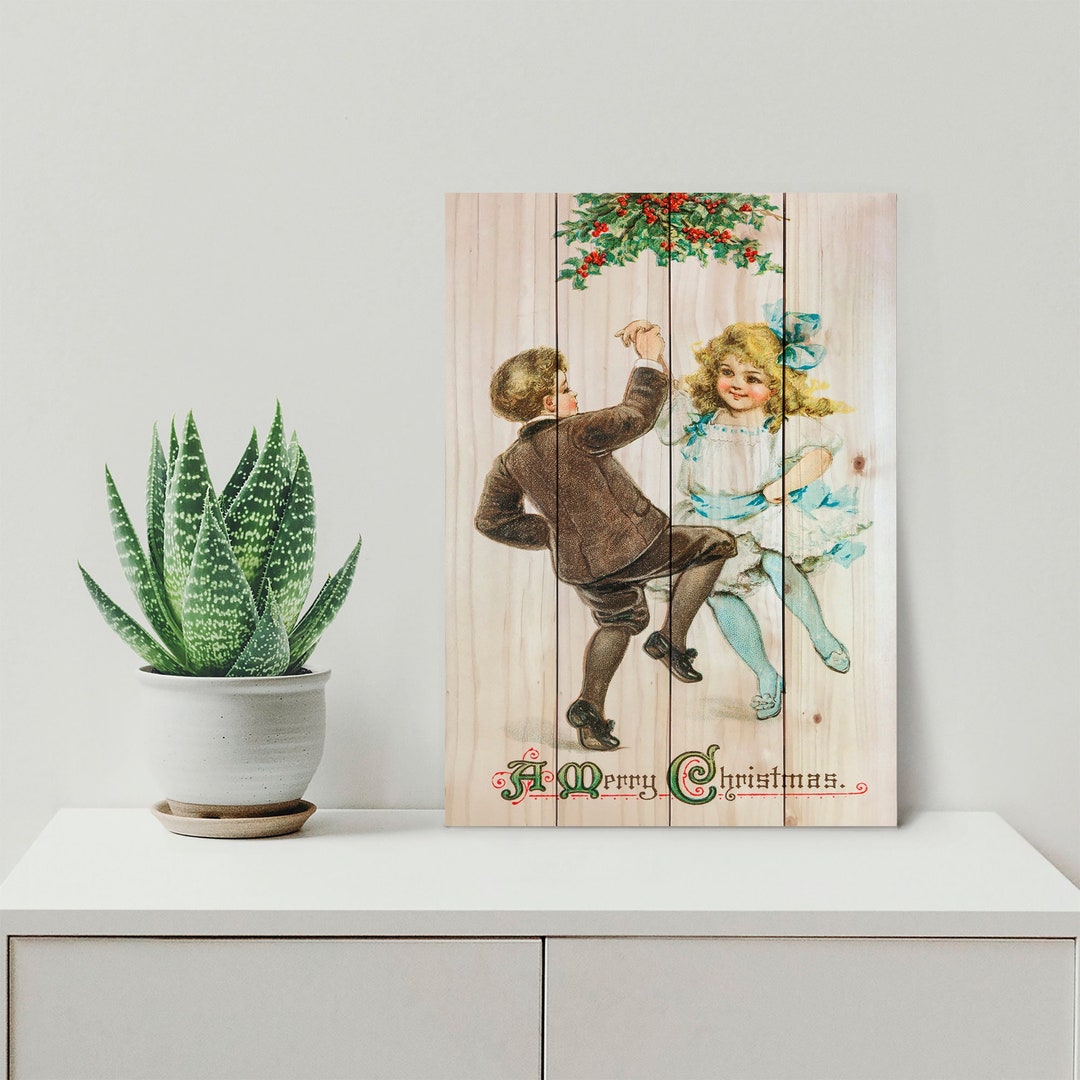 Dancing Christmas Children Wood Sign - Vintage Holiday Hanging Wall Art ...