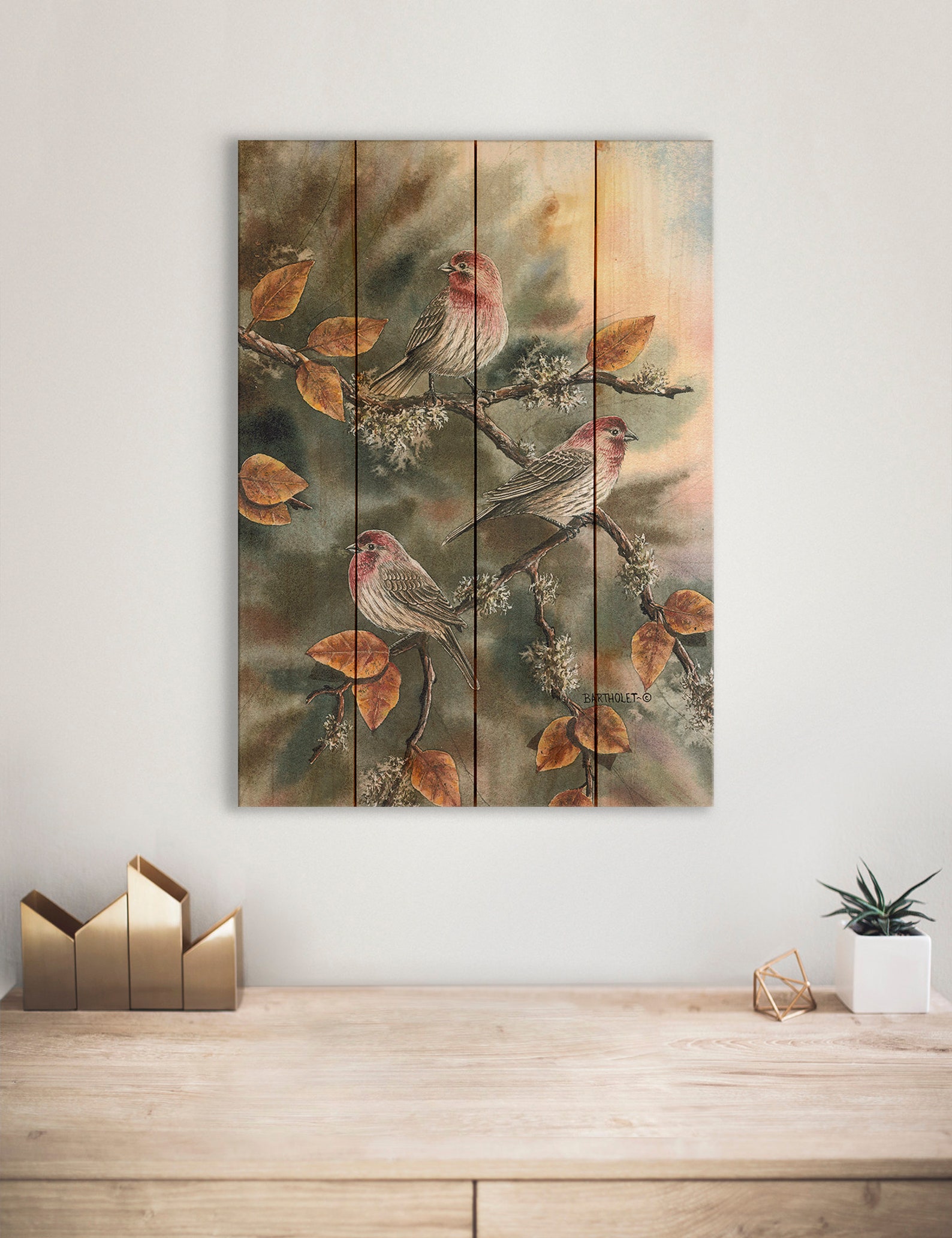 House Finches / Art Print on Wood / Wood Art / Pallet Wall Art / Home ...