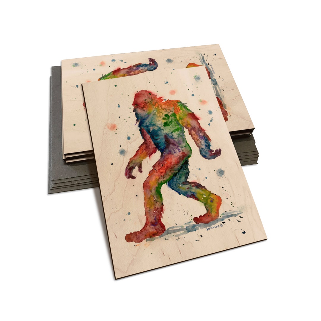 Colorful Rainbow Sasquatch Wood Card - Unique Bigfoot Art (blank Back ...