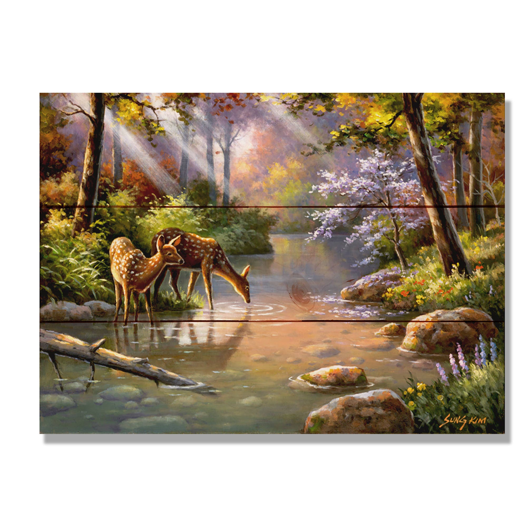 Home Décor SKDIS Deer In Stream Colorful Nature Art on Wood Pallet ...