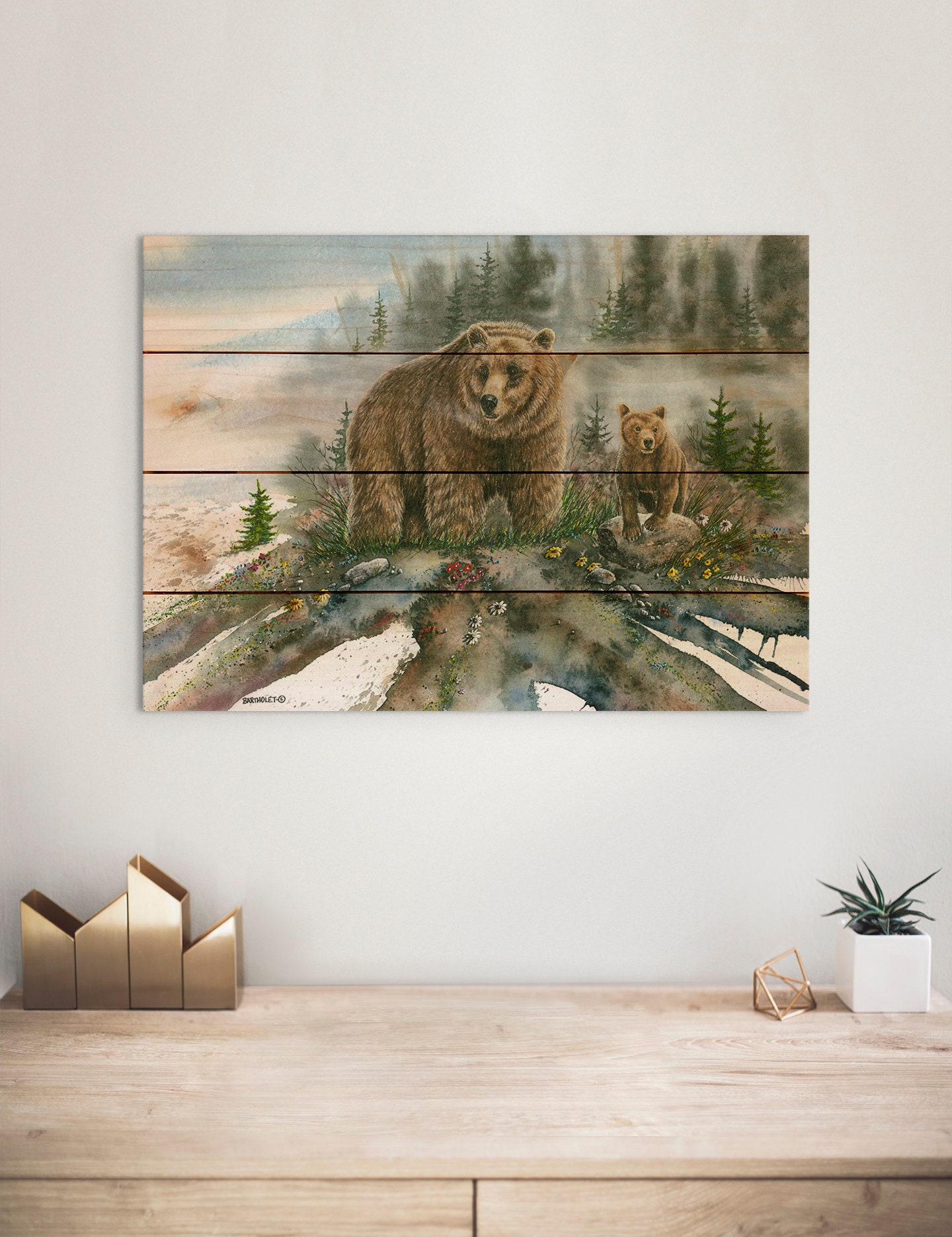 Bears / Art Print On Wood / Wood Wall Art / Pallet Wall Art / | Etsy