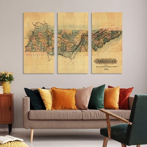 Wall Hangings Large Wall Decor Map on Wood Tennessee Map from 1826 ...