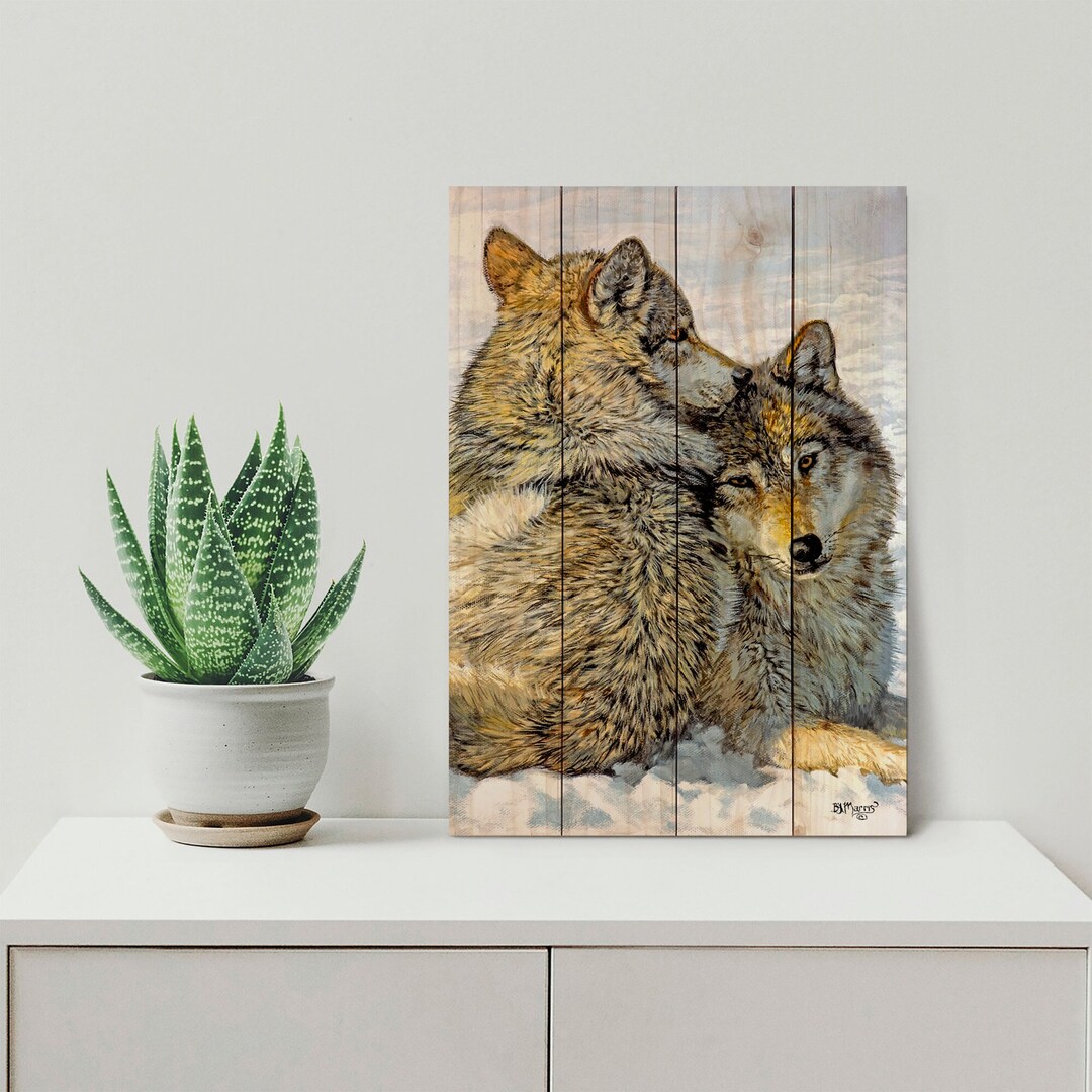 Two Wolves Painting - Wood Art Print Wall Decor - Hanging Wolf Art for ...