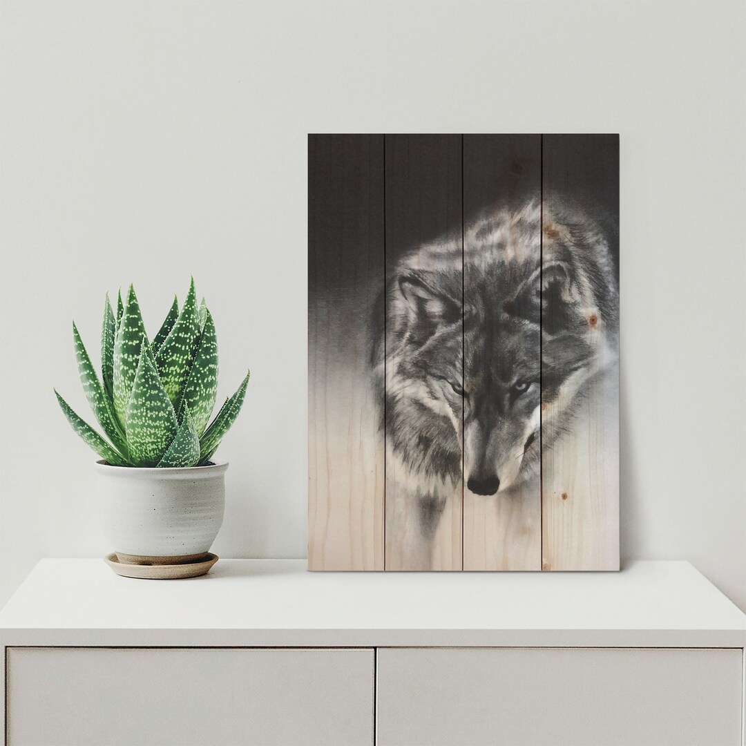 Prowling Wolf Charcoal Drawing Print on Wood Pallet - Indoor & Outdoor ...