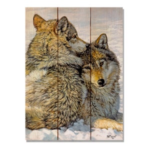 Two Wolves Painting - Wood Art Print Wall Decor - Hanging Wolf Art for ...