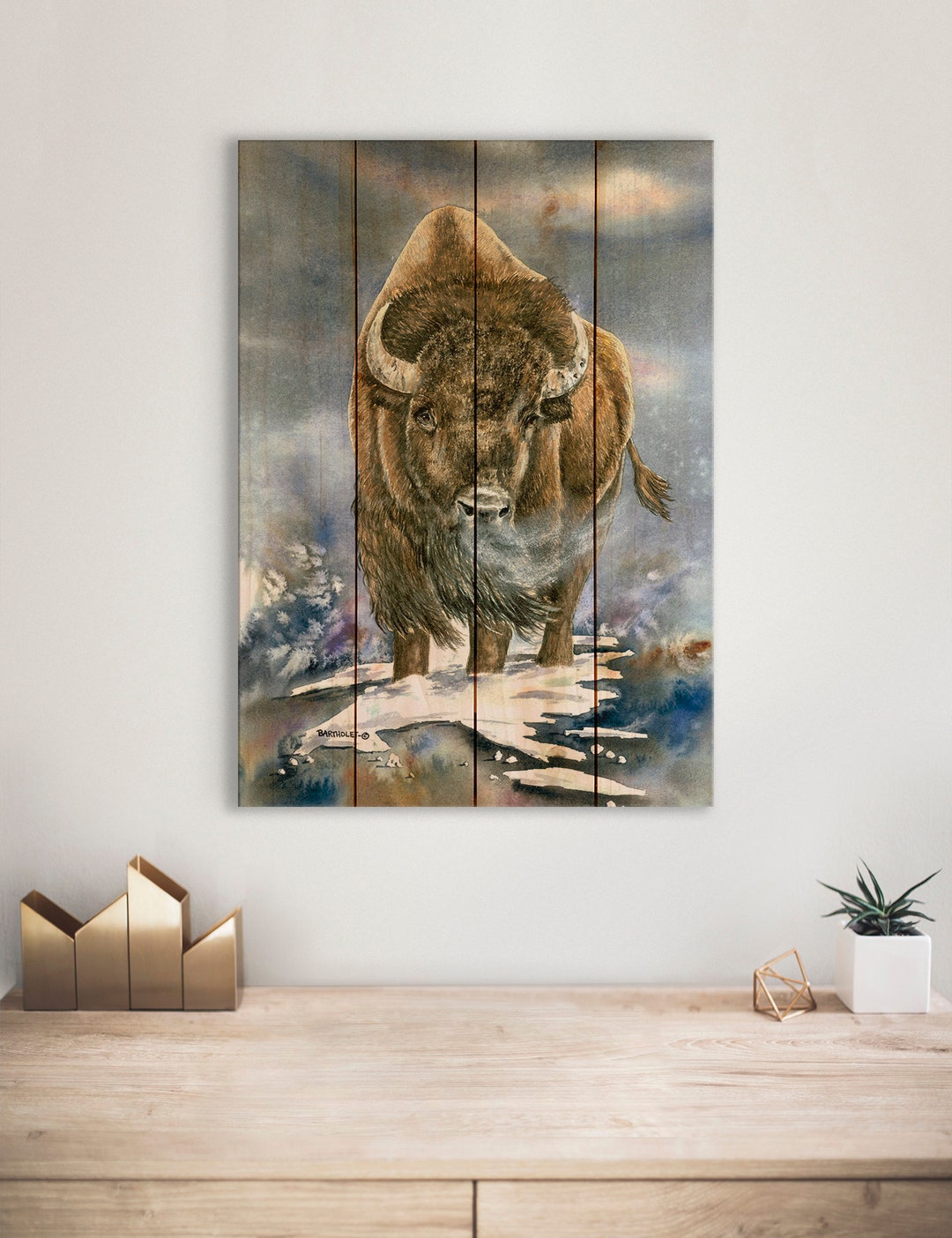 Buffalo Art Print on Wood / Wood Pallet Wall Art / Home Decor / Buffalo ...