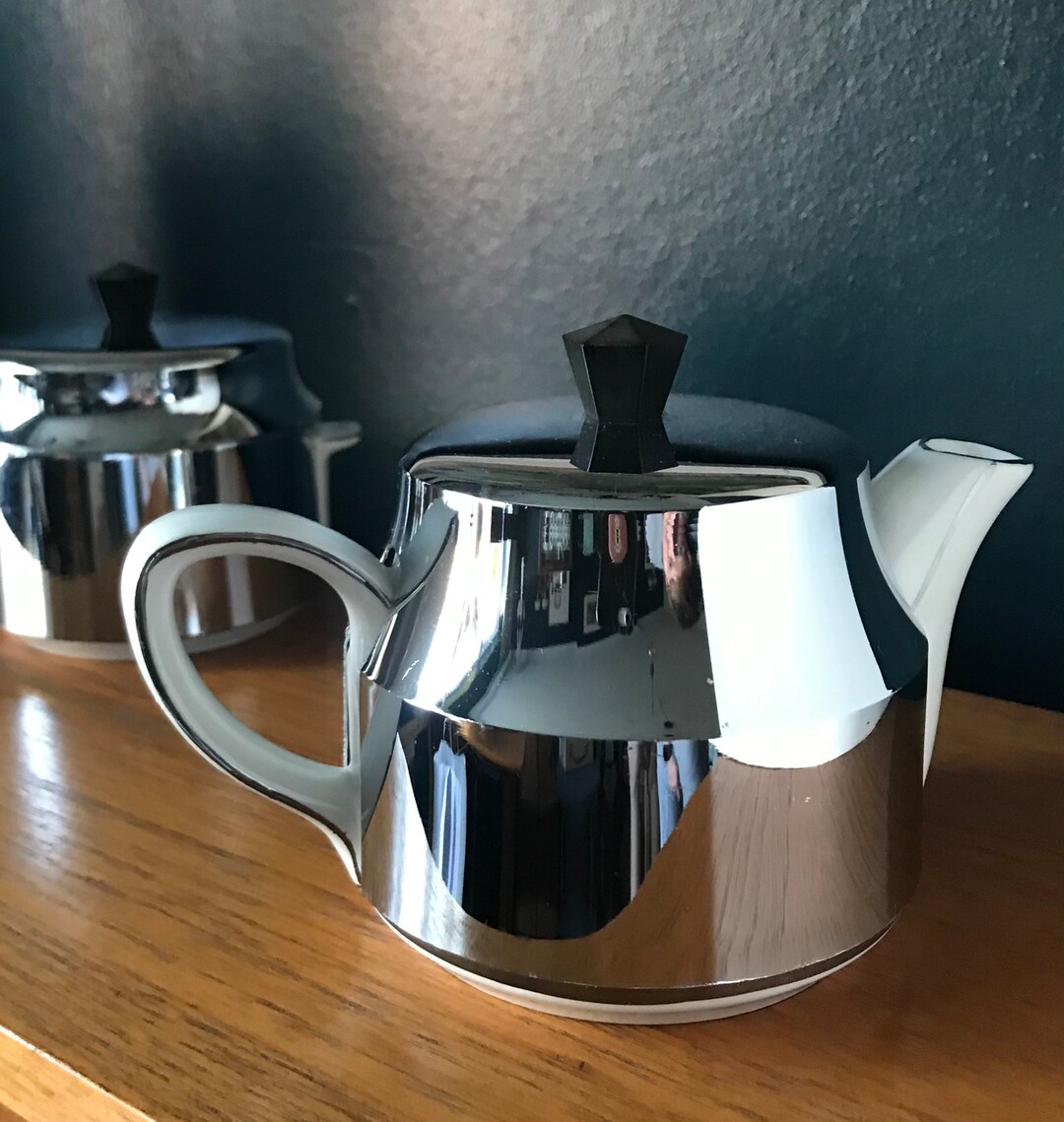 Art Deco “heatmaster” Chrome and Ceramic Milk Jug, or One-cup Teapot ...