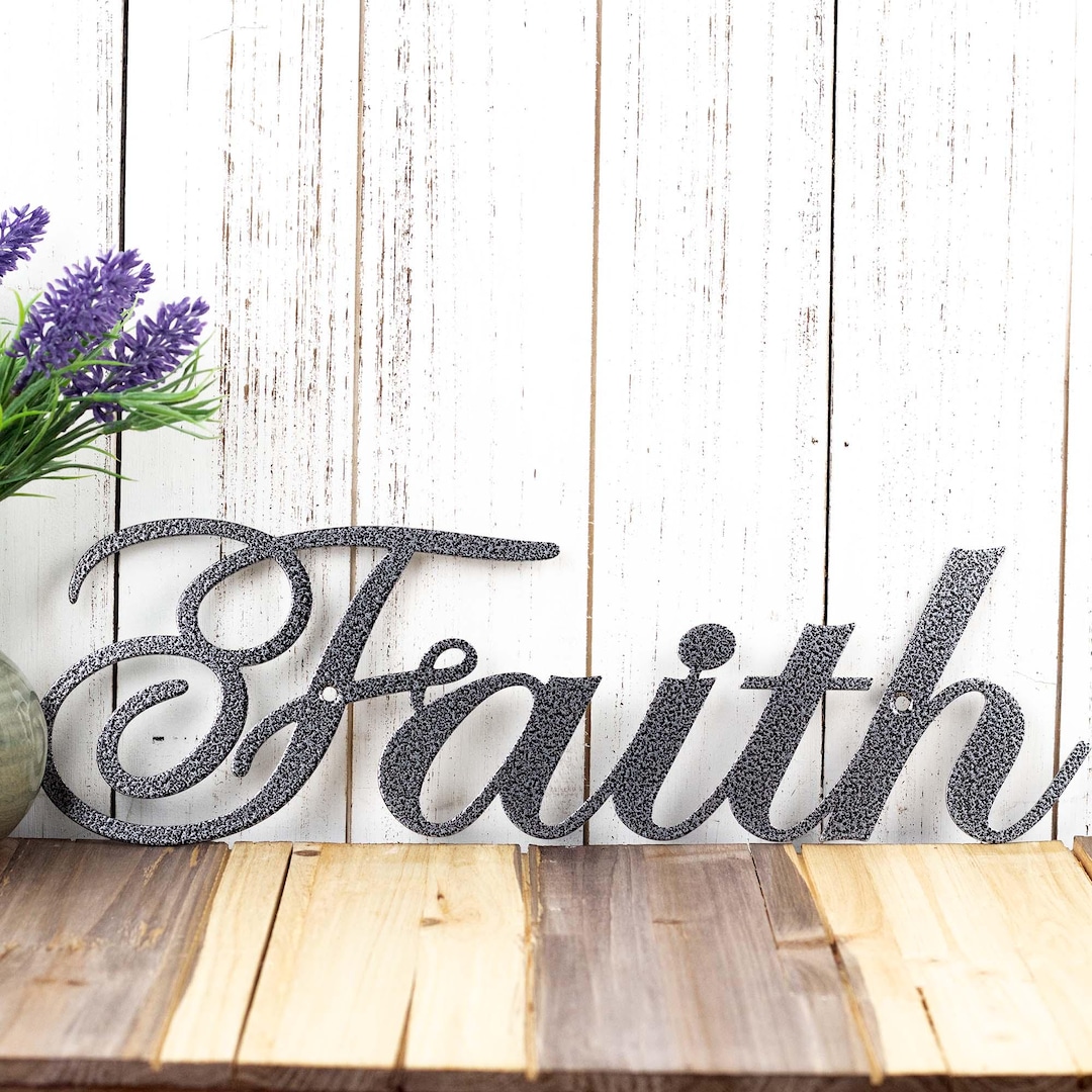 Script Faith Metal Word Wall Art, Cursive Spiritual Motivation Steel ...
