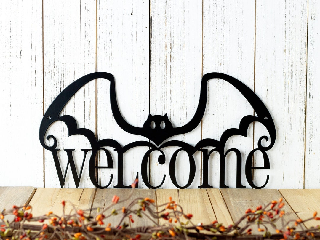 Halloween Bat Welcome Metal Sign Halloween Decor Halloween - Etsy