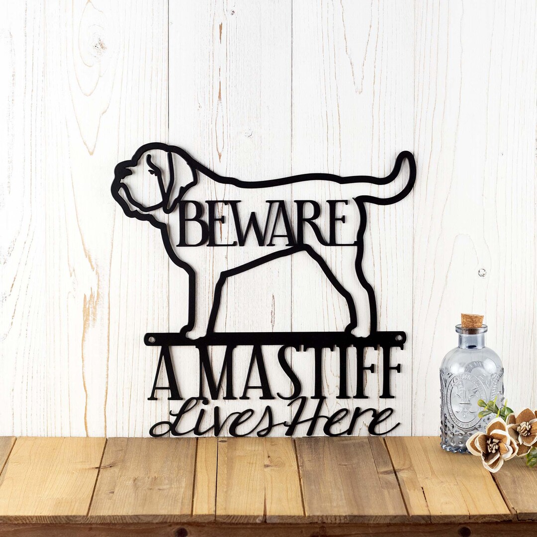 English Mastiff Breed Metal Sign, Beware of Dog on Premises Gate Plaque ...